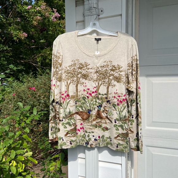 Talbots | Sweaters | Nwt Talbots Gorgeous Pheasants Forest Scene Long ...